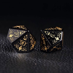 Engraved Obsidian DND Dice Set – Handmade Carving Gemstone for Dungeons ...