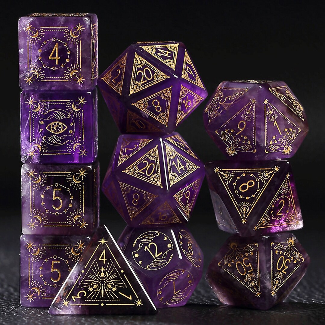 Full Set Amethyst Polyhedral Dice Set Set Warlock Style - Dungeons and ...