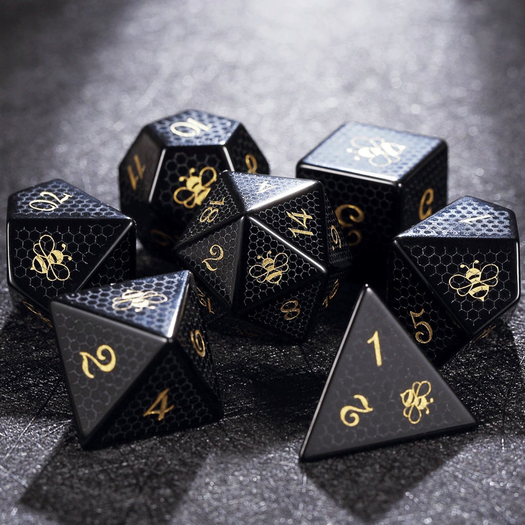 Full Set Obsidian Polyhedral Dice Set Set Warlock Style - Dungeons and ...