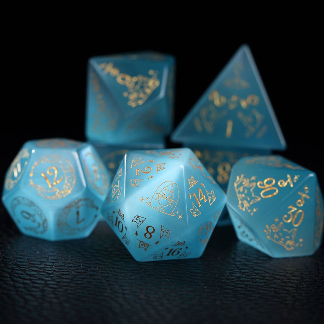 Full Set Light Blue Opal Dice Set-dungeons and Dragon Raised Dice, RPG ...