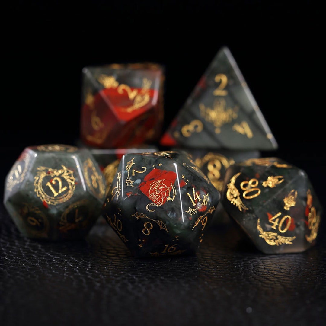Full Set Bloodstone Polyhedral Dice Set-dungeons and Dragon Raised Dice ...