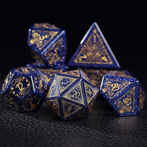 Engraved Blue Sandstone DND Dice Set – Handmade Carving Gemstone for ...