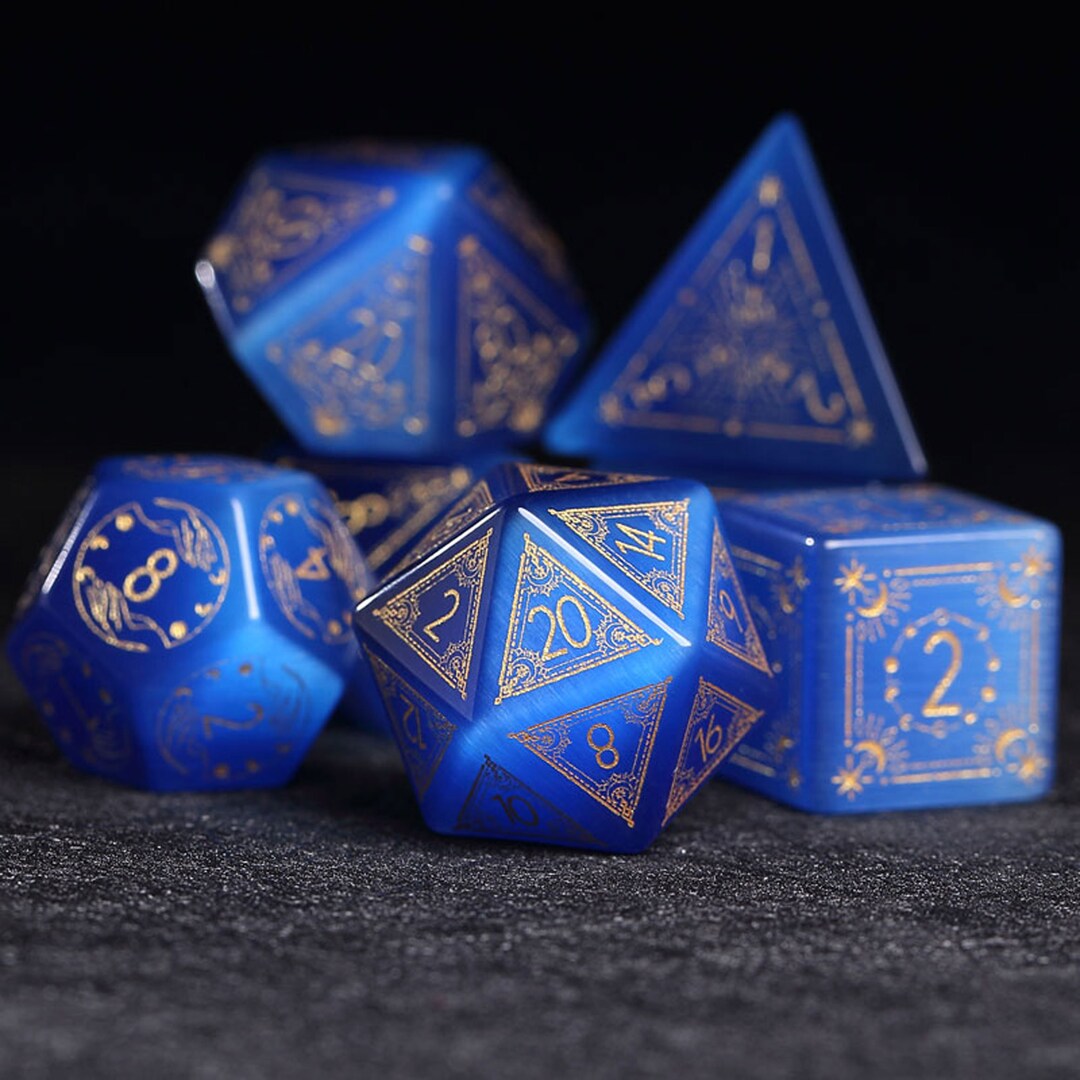 Full Set Royal Blue Opal Dice Set Set Warlock Style - Dungeons and ...
