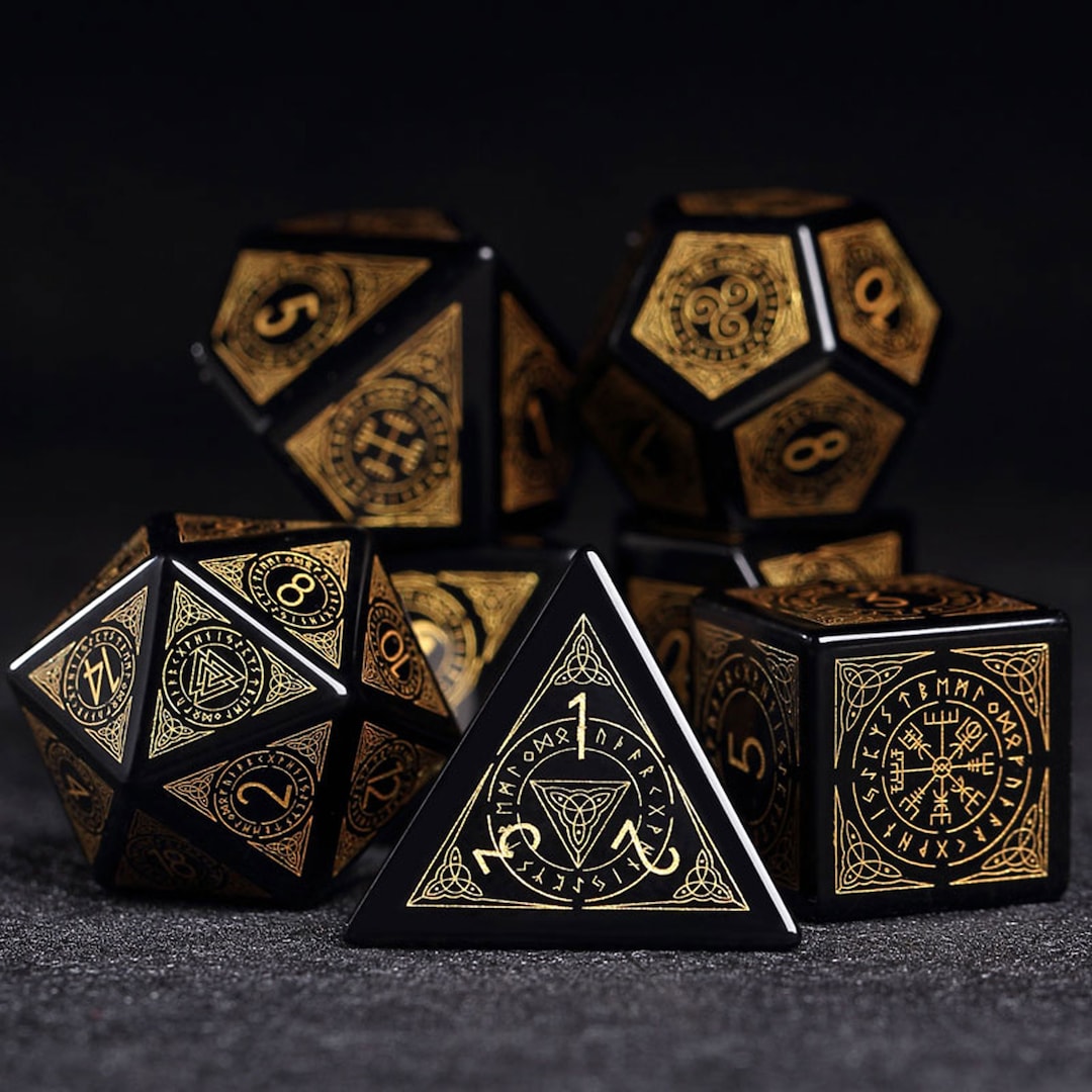 Full Set Obsidian Polyhedral Dice Set Set Warlock Style - Dungeons and ...