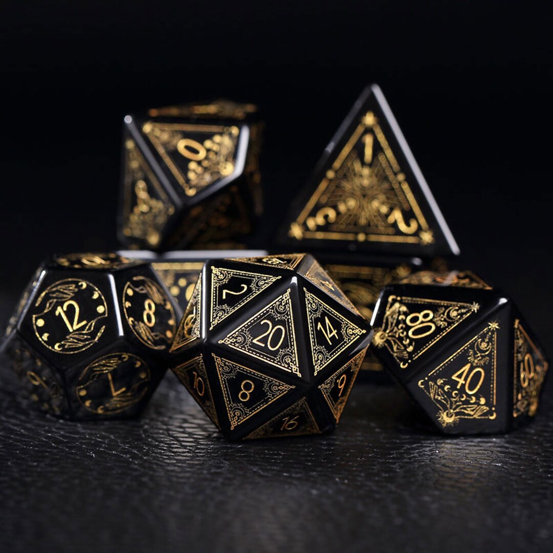 Full Set Obsidian Polyhedral Dice Set Set Warlock Style - Dungeons and ...