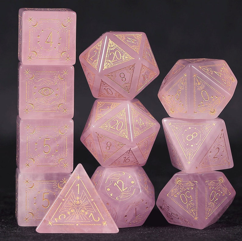 Full Set Pink Opal Dice Set Set Warlock Style - Dungeons and Dragons ...