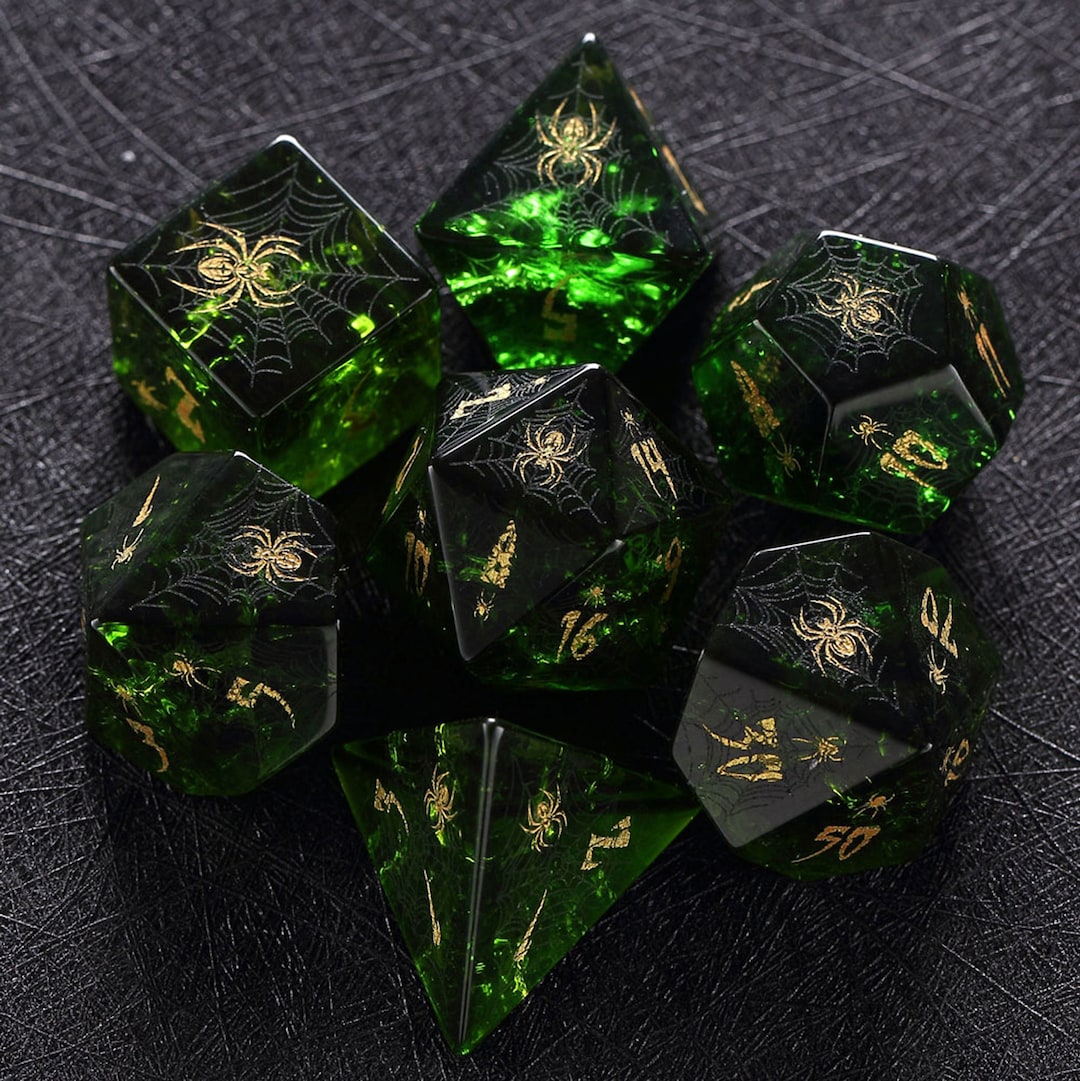 Full Set Gemstone Green Peridot Spider Dice Set-dungeons and Dragon ...