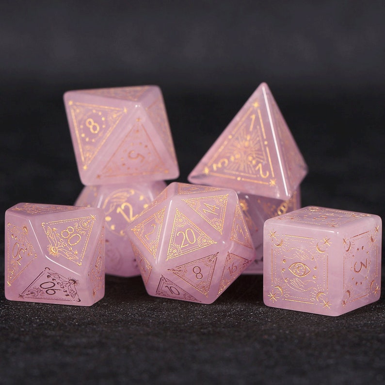 Full Set Pink Opal Dice Set Set Warlock Style - Dungeons and Dragons ...