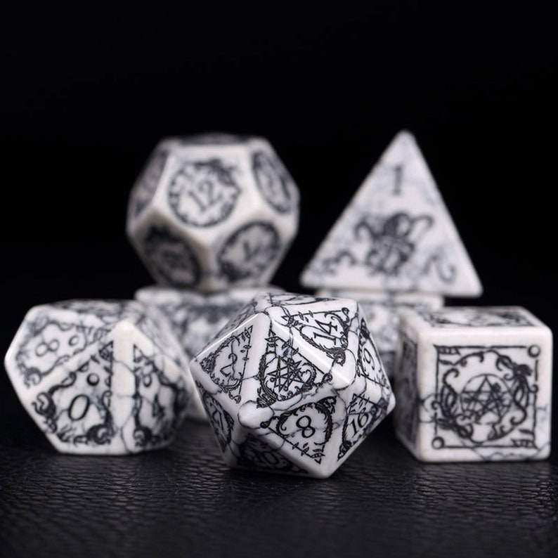 Full Set White Turquoise Dice Set Set Warlock Style - Dungeons and ...