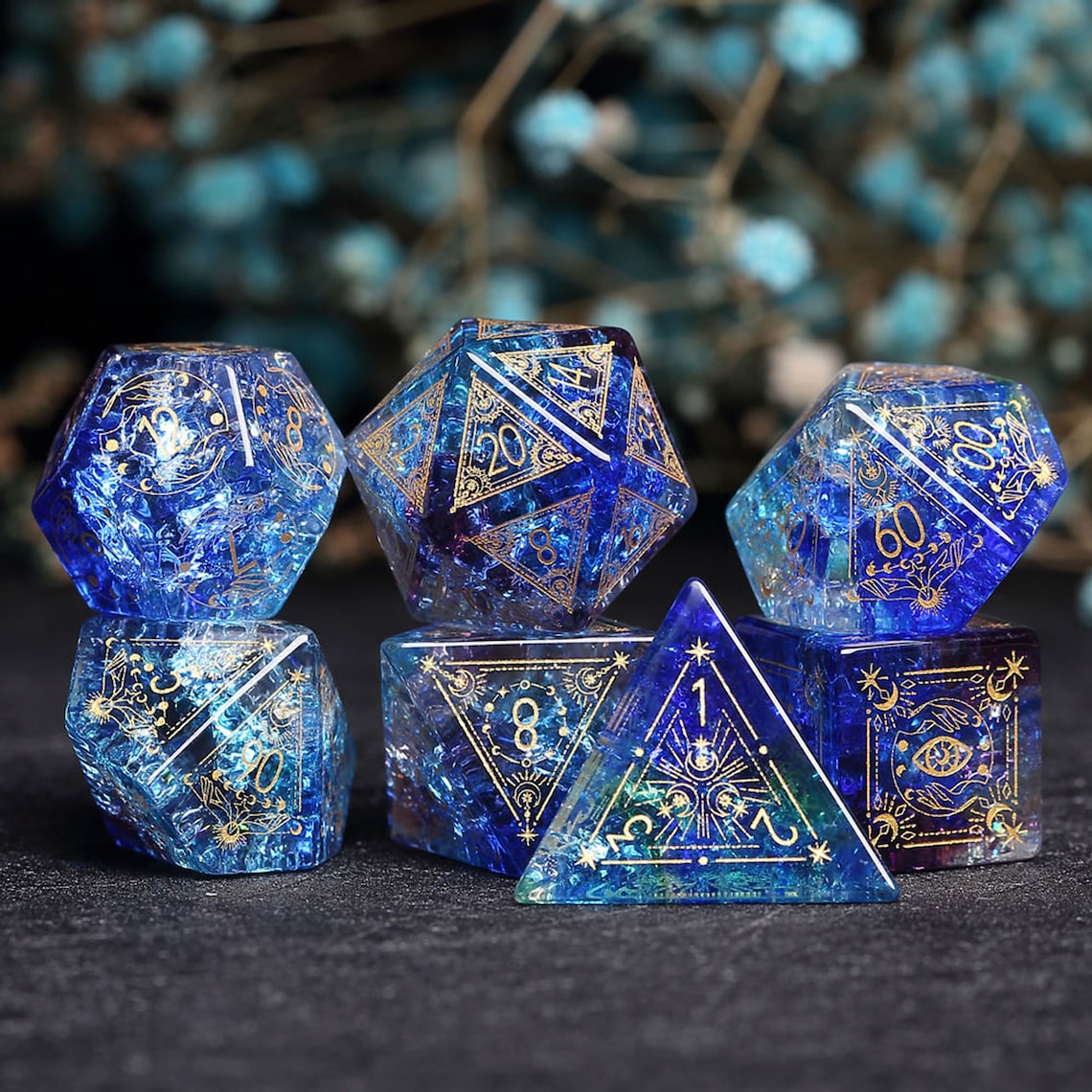 Full Set Glazed Dice,full Set Blue White Glazed Dice, Set Warlock Style ...