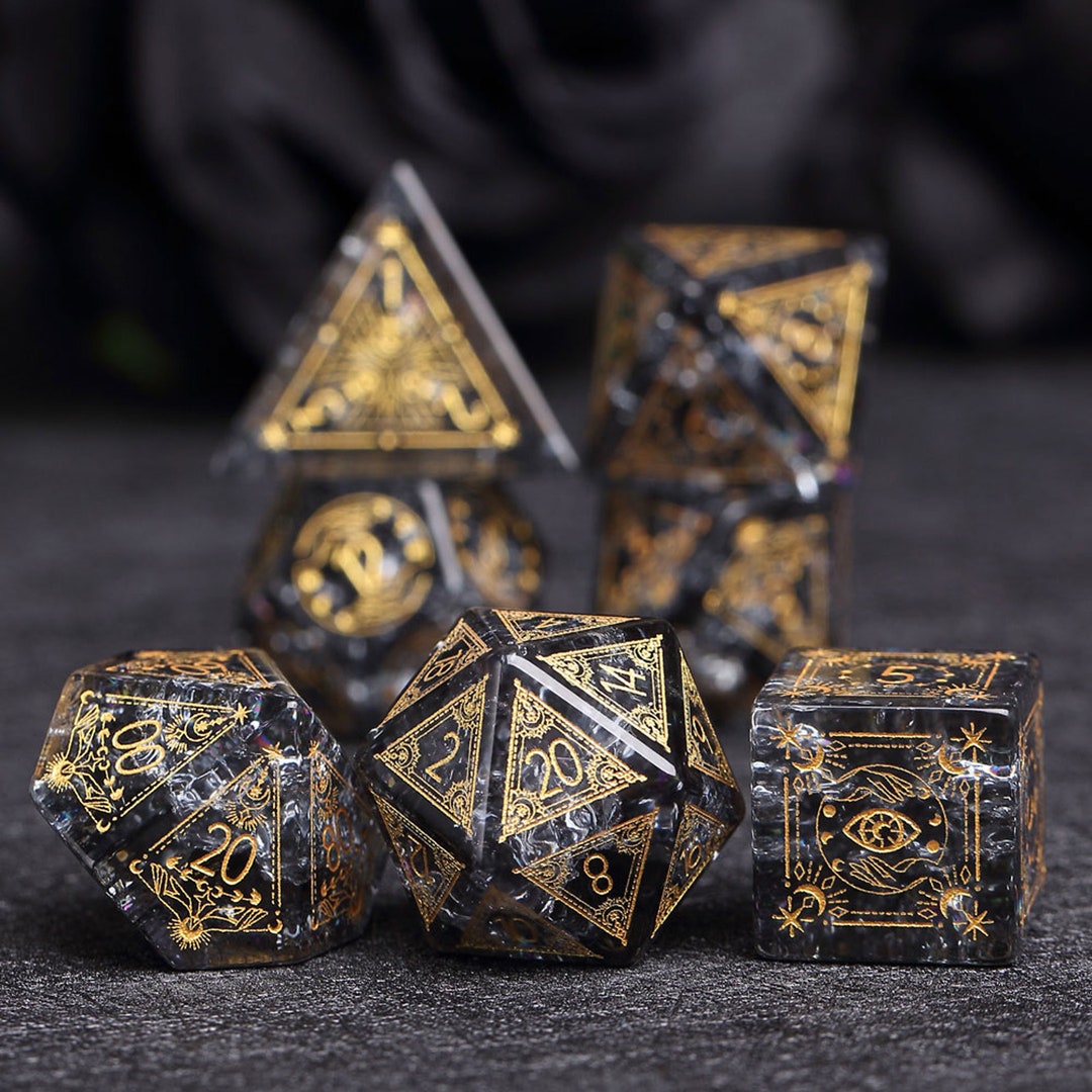 Full Set Explosive Grey Glass Polyhedral Dice Set Set Warlock Style ...