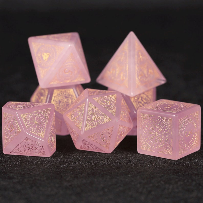 Full Set Pink Opal Dice Set Set Warlock Style - Dungeons and Dragons ...
