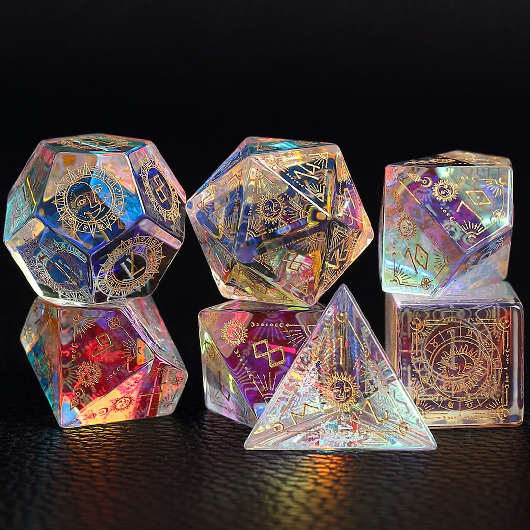 Stained DND Dice Set, Rainbow Glass Sharp Edge D&D Dice Set, Dungeons ...