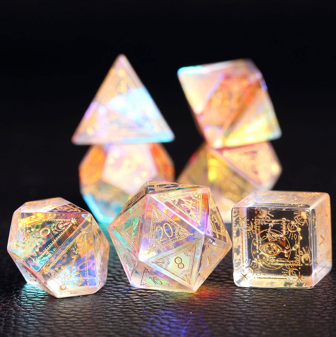 Stained DND Dice Set, Rainbow Glass Sharp Edge D&D Dice Set, Dungeons ...