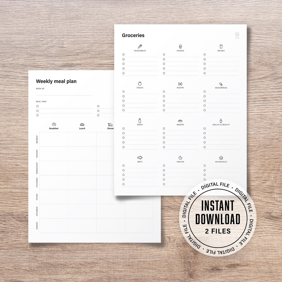 Meal Planner and Grocery List | DIGITAL DOWNLOAD | PDF | Instant ...