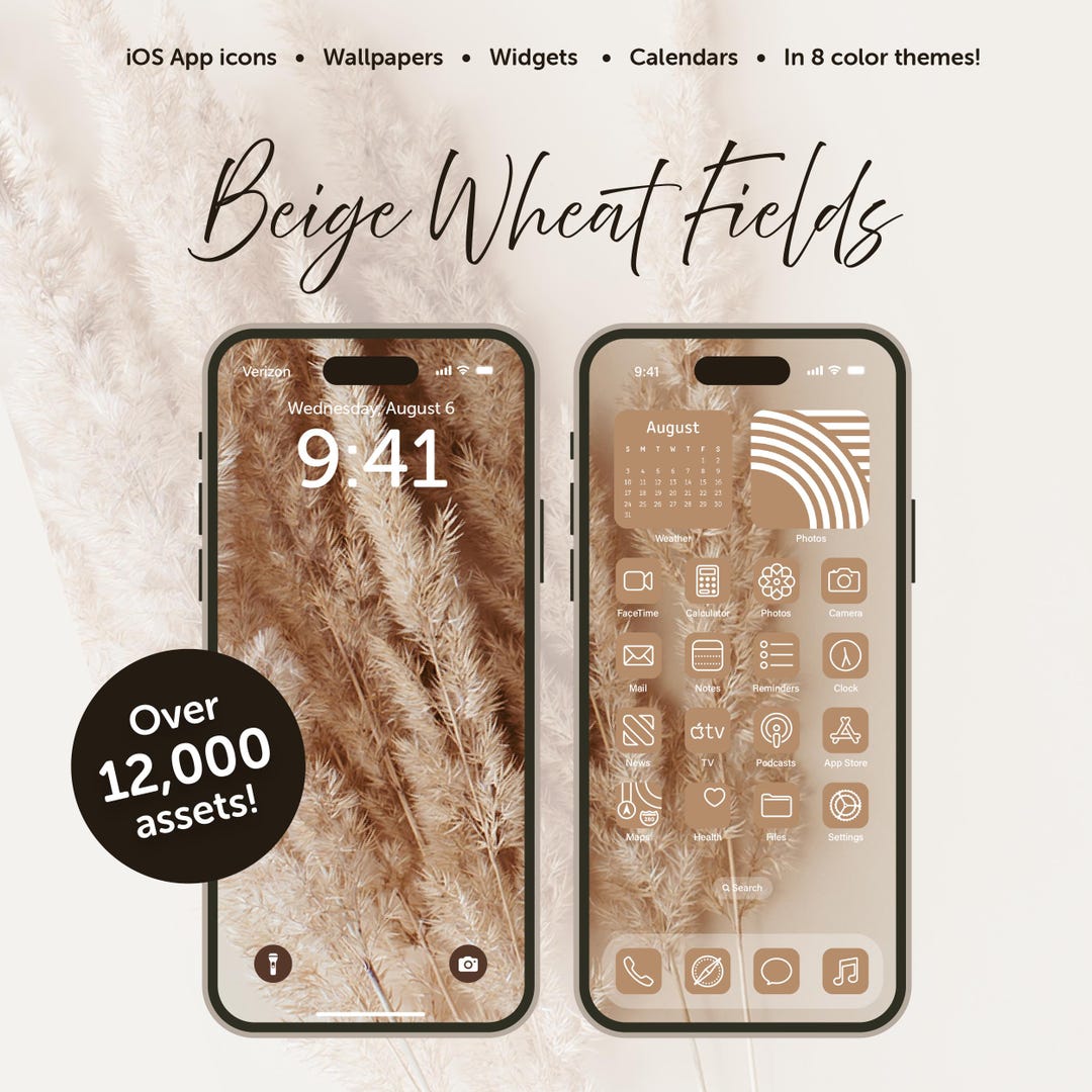 Beige Wheat Fields DIGITAL Apple Ios Icon Theme Hand Drawn App Icons ...