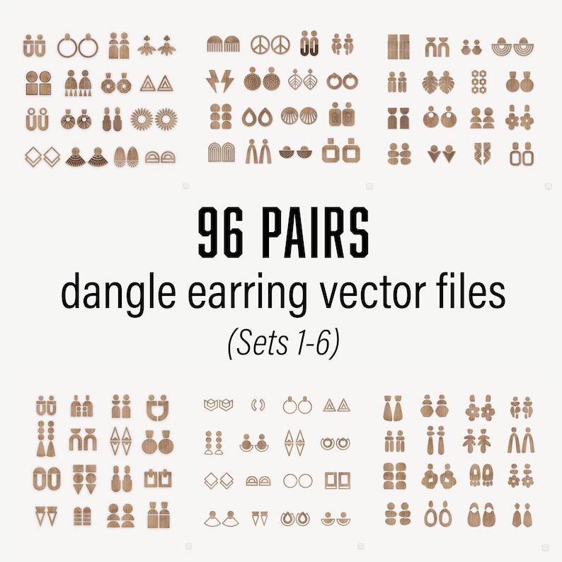 Sets 1-6 DIGITAL FILE Variety Dangle Earring 96 Piece Wood Bundle ...