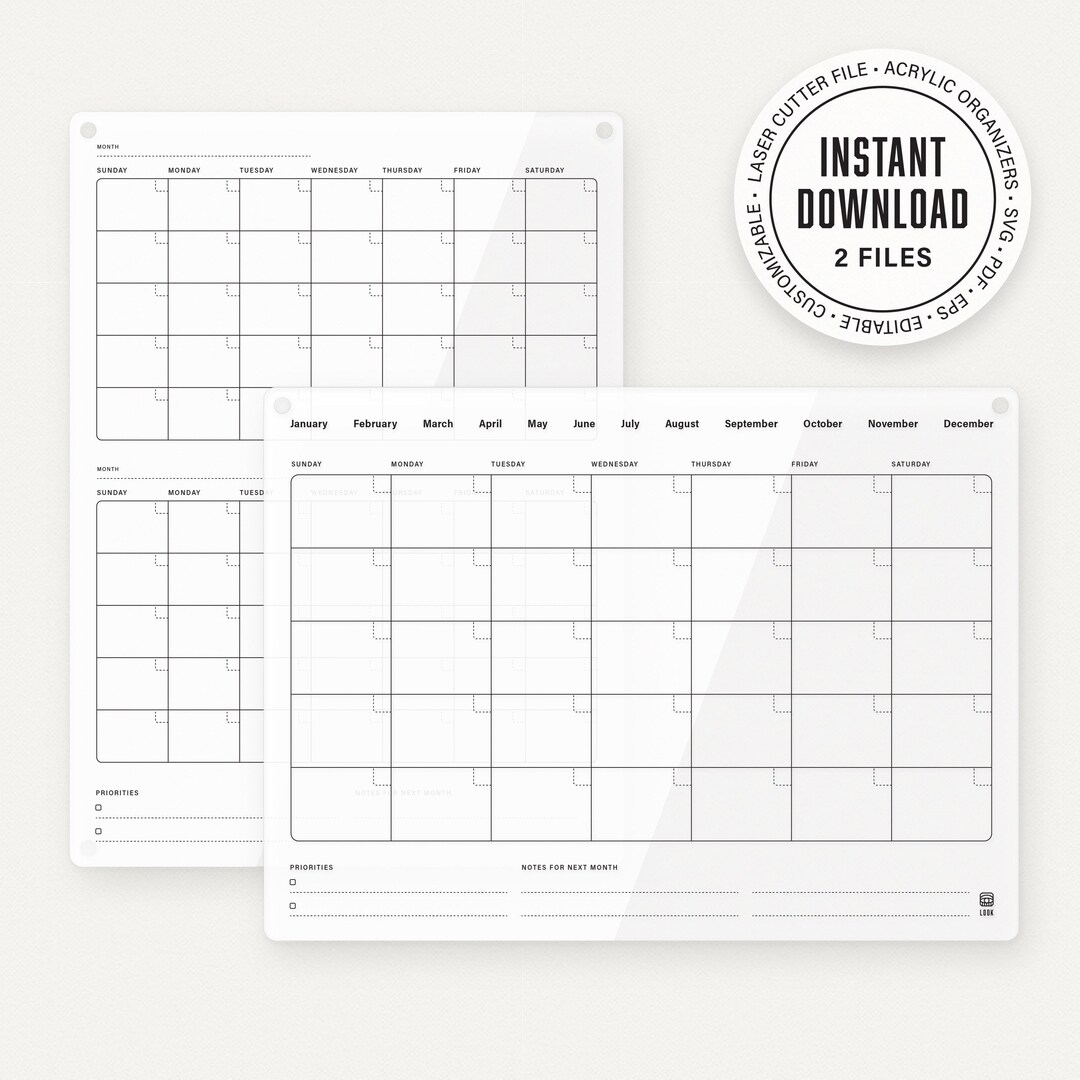 Acrylic Calendars | DIGITAL DOWNLOAD Minimal Simple | Laser Cutter ...