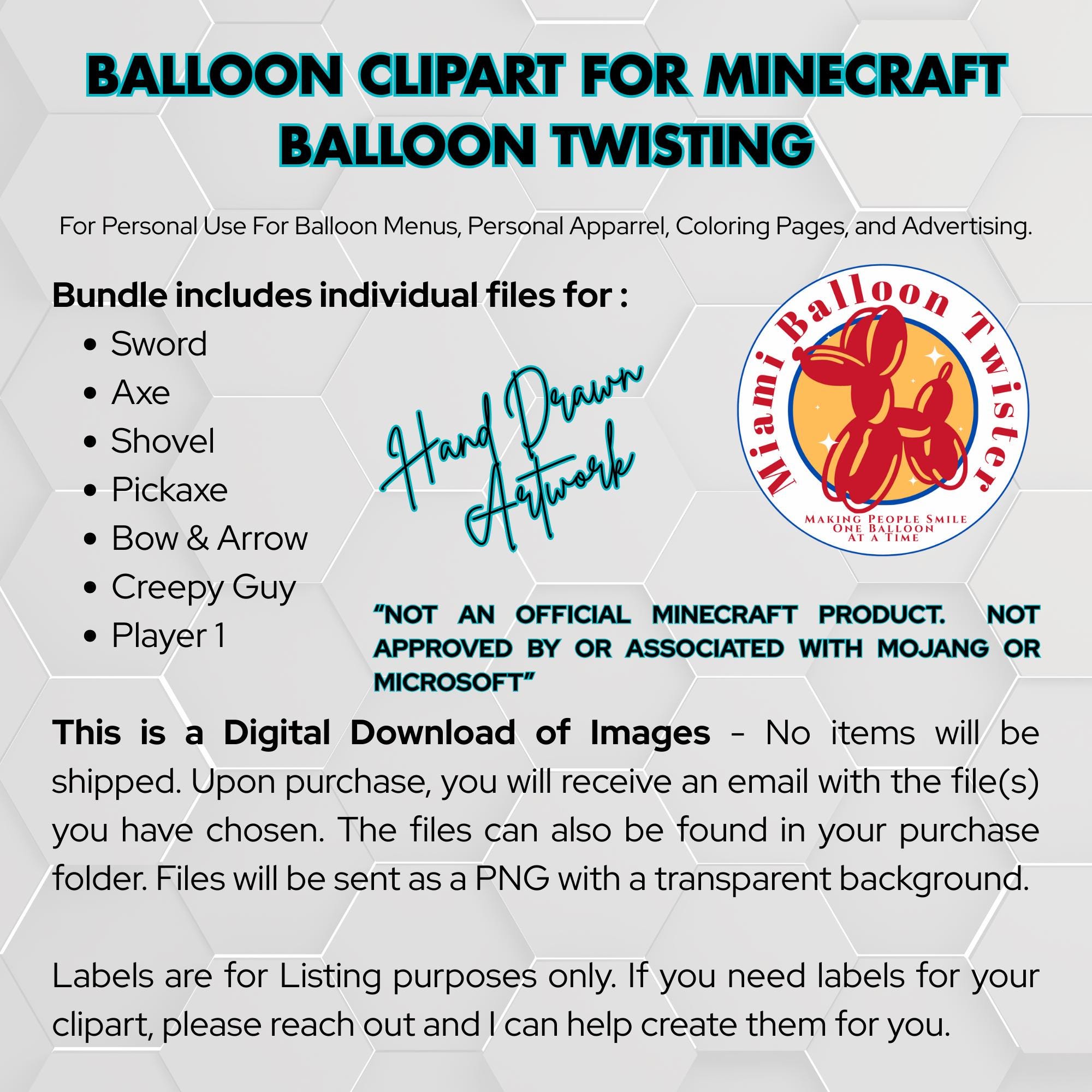 Balloon Linework Clipart BUNDLE for Minecraft Themed Menu - 7 Designs ...