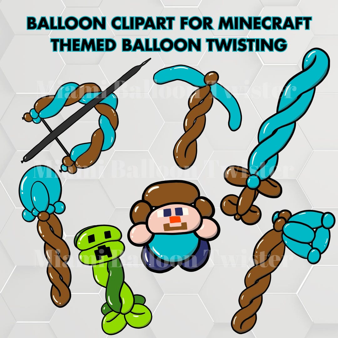 Balloon Linework Clipart BUNDLE for Minecraft Themed Menu - 7 Images for Balloon Twisters ...