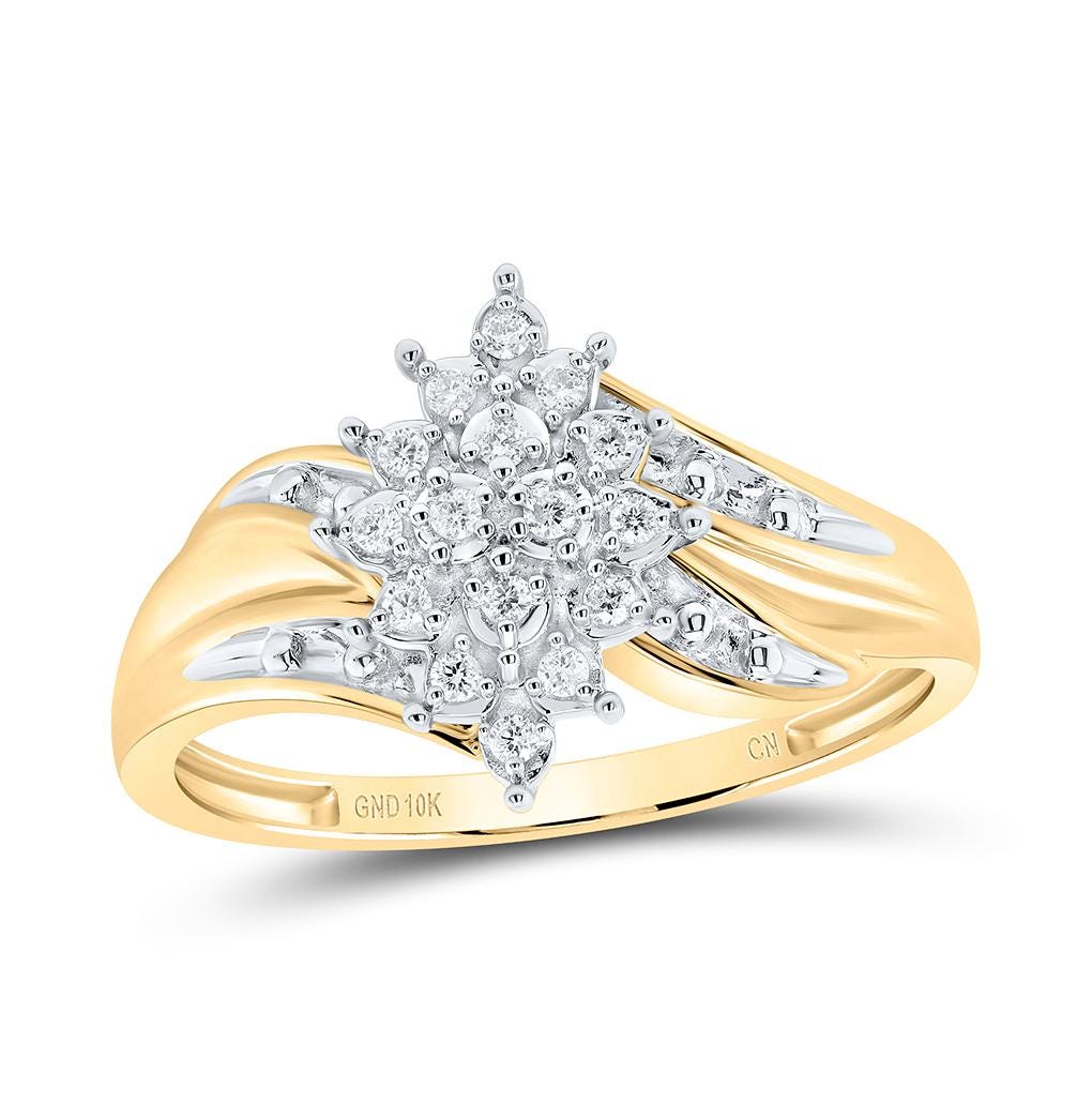 10k Yellow Gold Womens Round Dia. Cluster Ring 1/10ctw, Women's Size: 5 ...