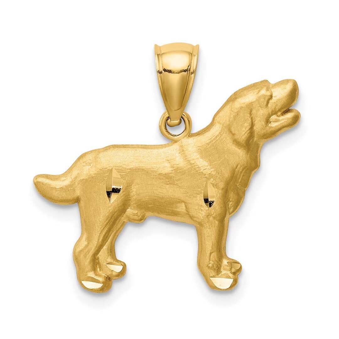 14k Yellow Gold Diamond Cut Labrador Retrieverengravable Charm Pendant ...