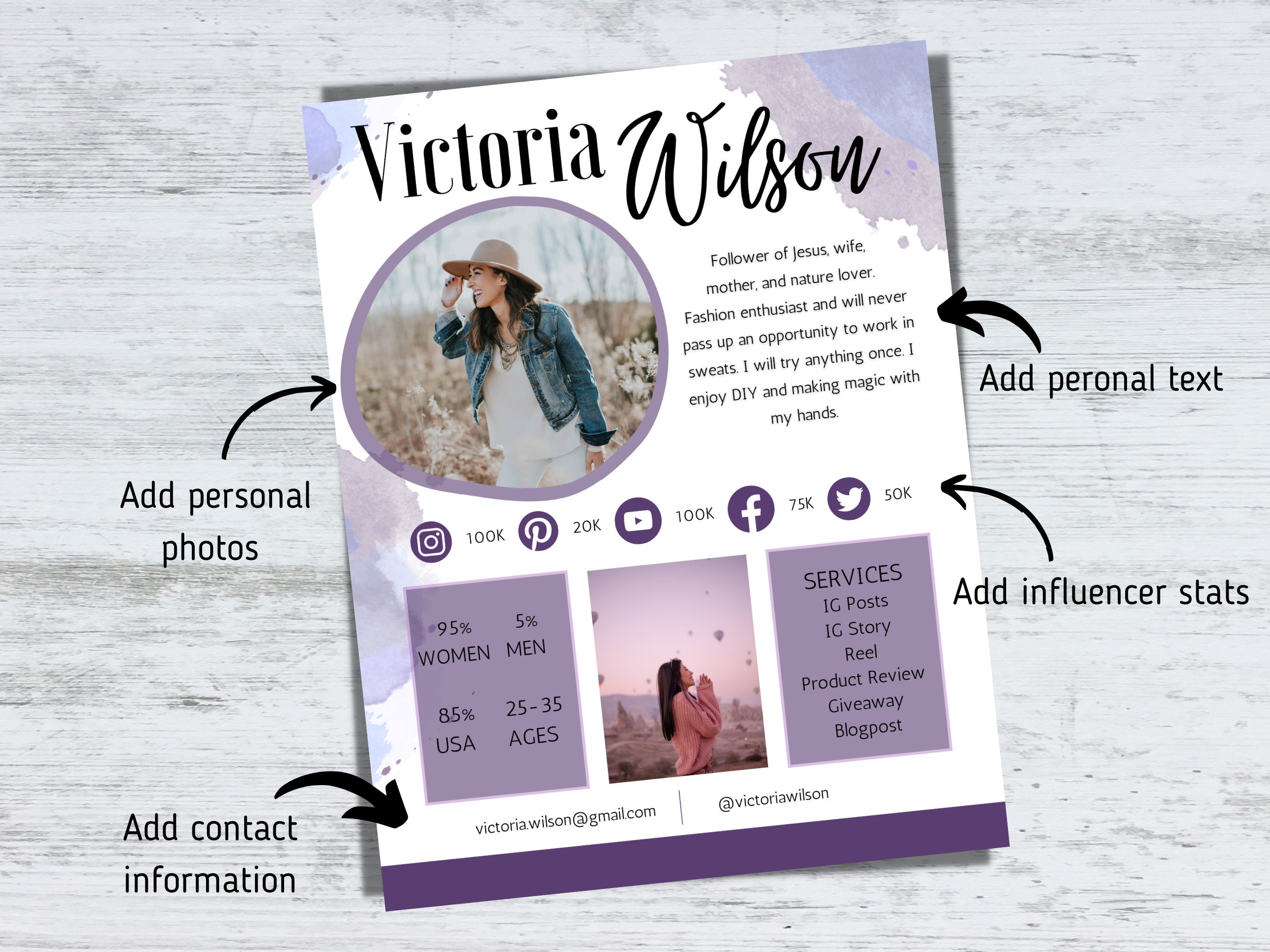 One Page Media Kit Template, Social Media Kit, Influencer Template - Etsy
