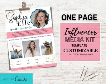 Influencer Media Kit One Page Media Kit Template Social Media Marketing ...