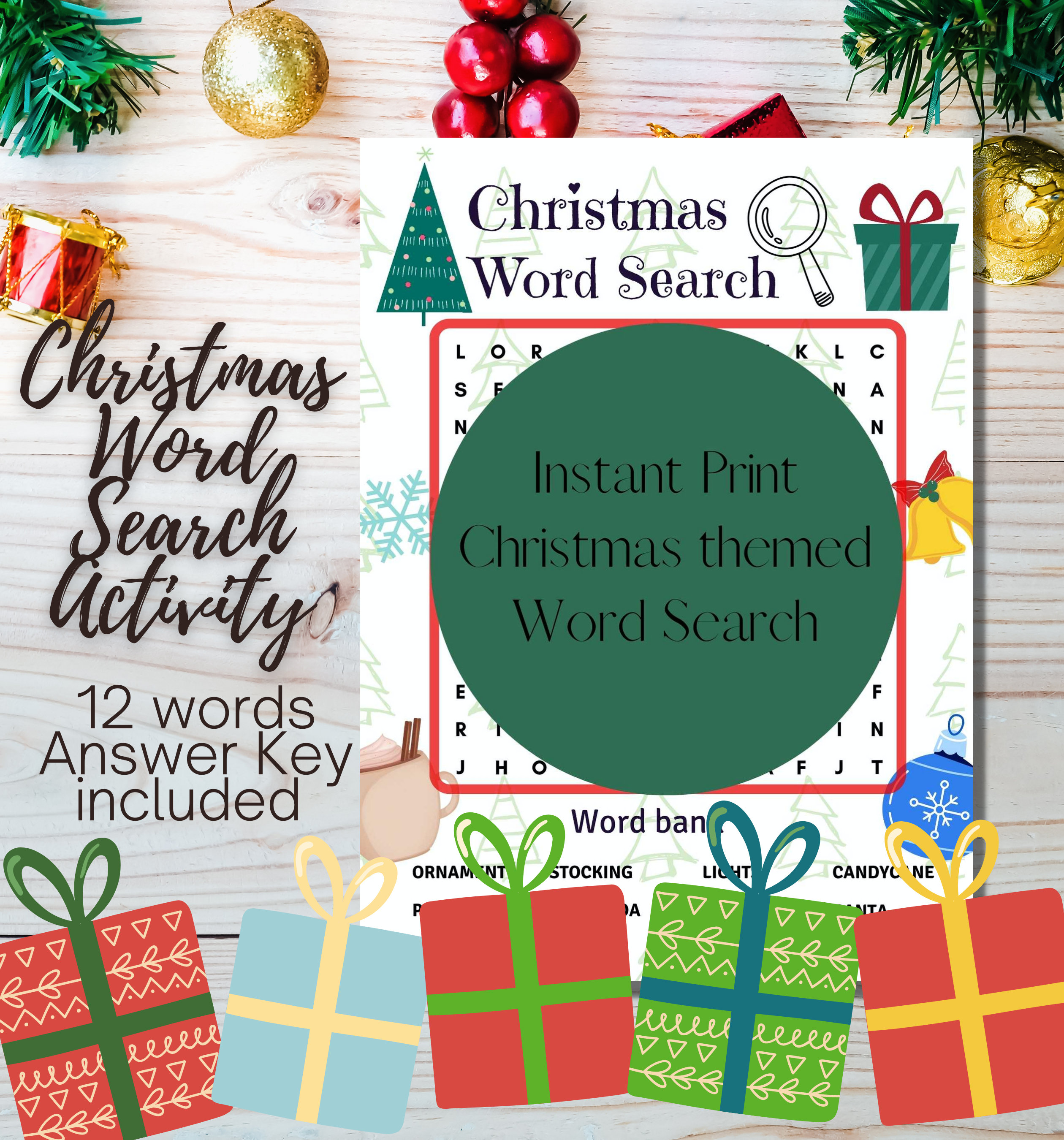 Printable Christmas Themed Word Search, Kids Activity, Holiday Party - Etsy