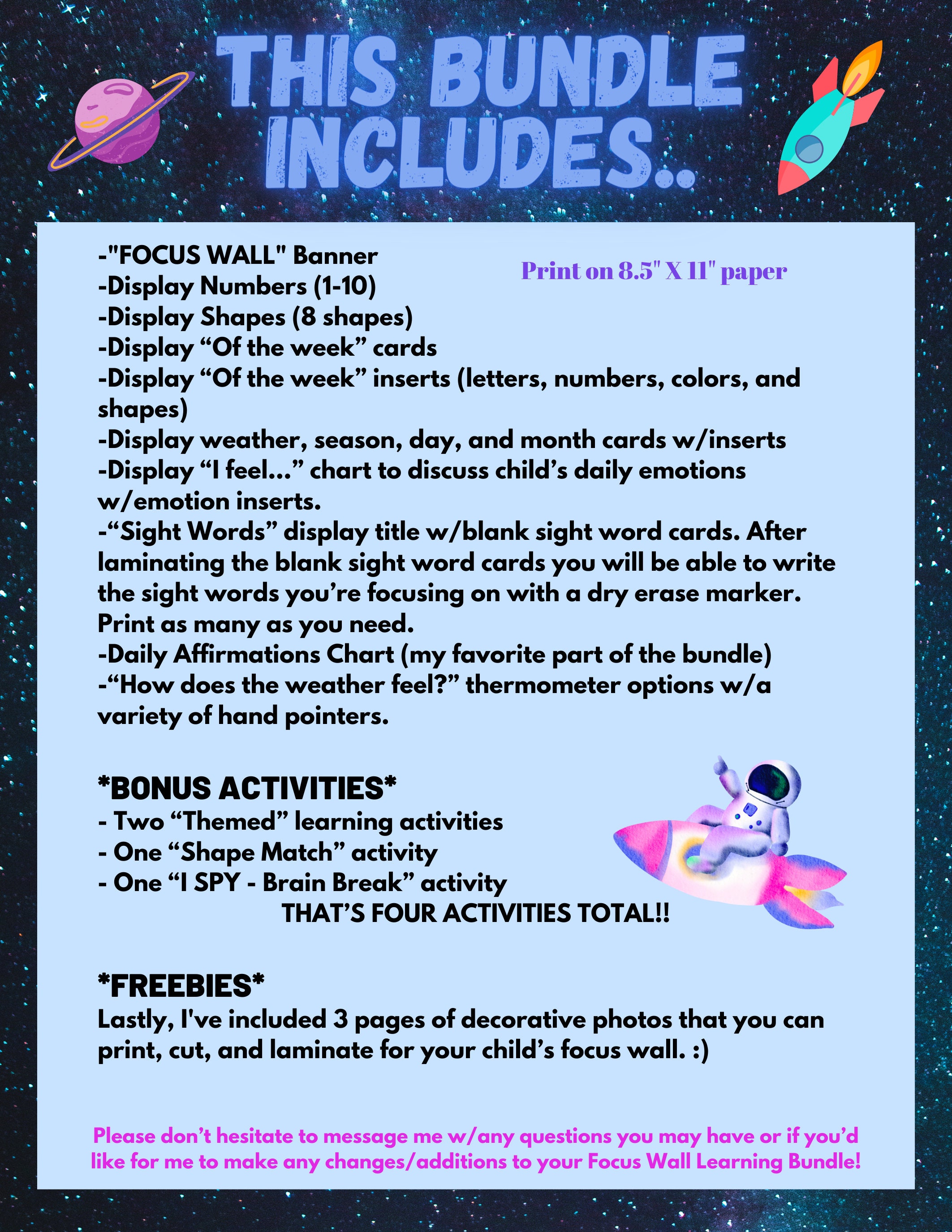 Focus Wall Bundle space Theme Circle Time Wall Daycare Learning ...