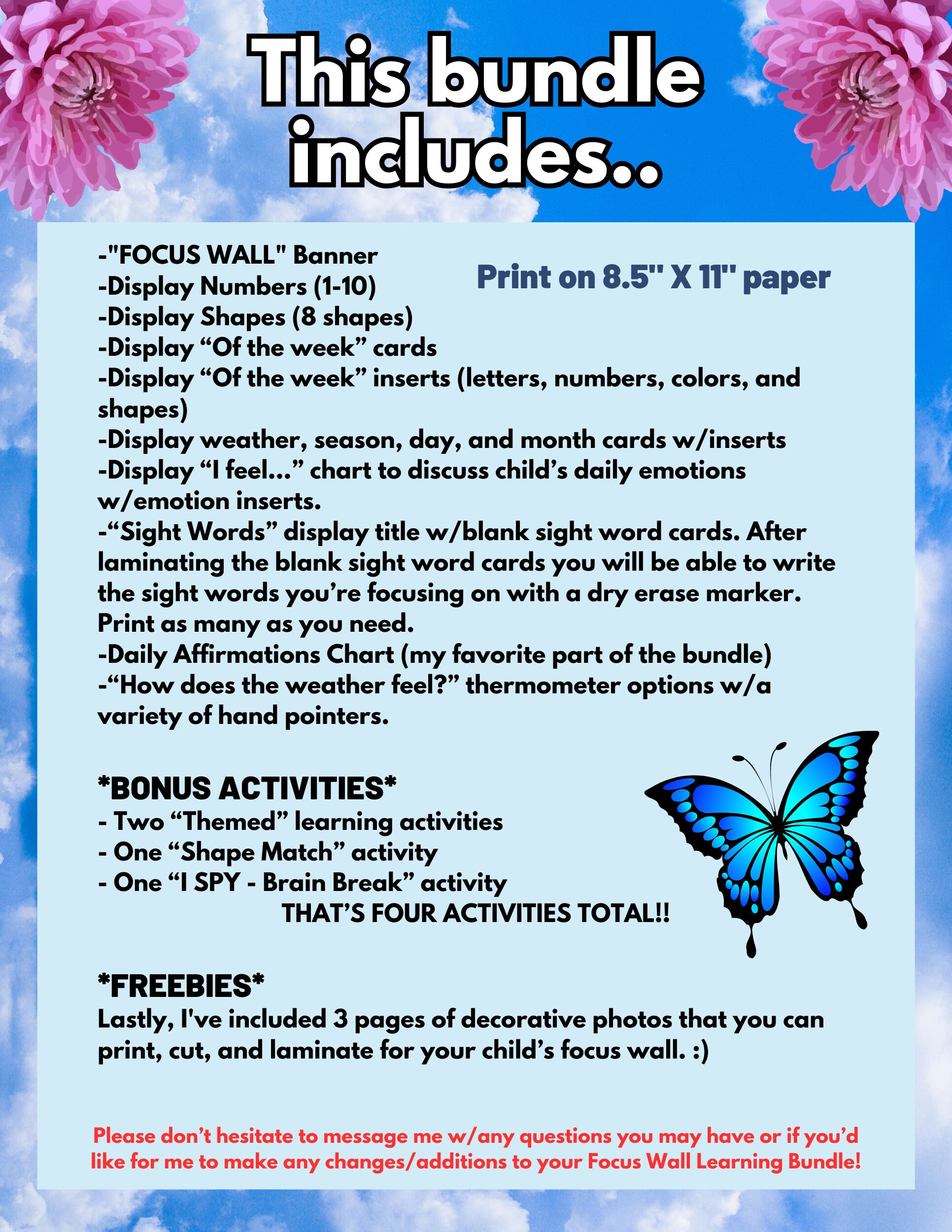 Focus Wall Bundle butterfly Theme Circle Time Wall Daycare Learning ...