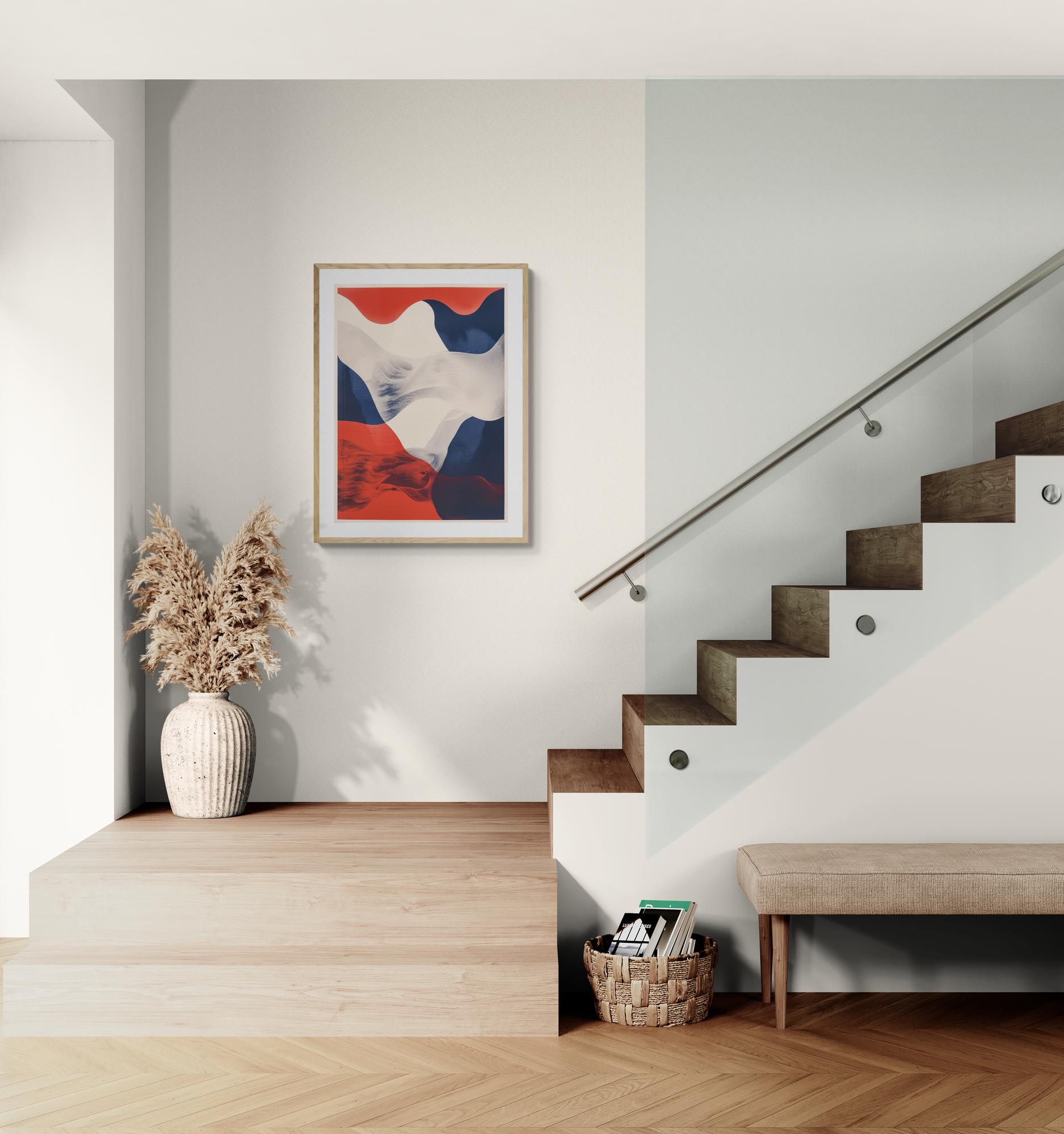 Modern Abstract Print – Red, White & Blue Fluid Art – Minimalist ...