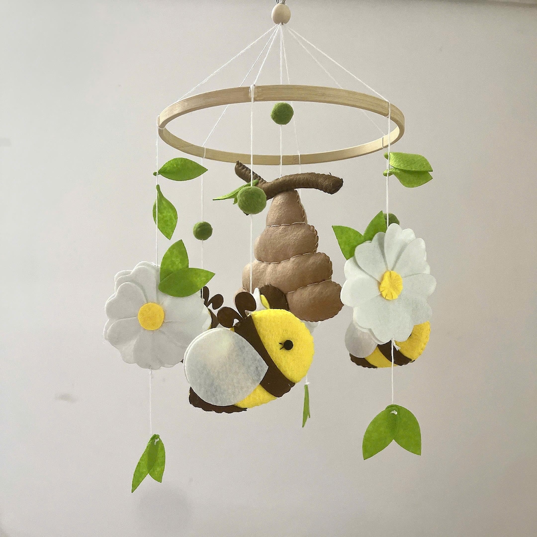 Floral-themed Bees Baby Crib Mobile, Mini Bee Mobile ,bees Baby Mobile ...