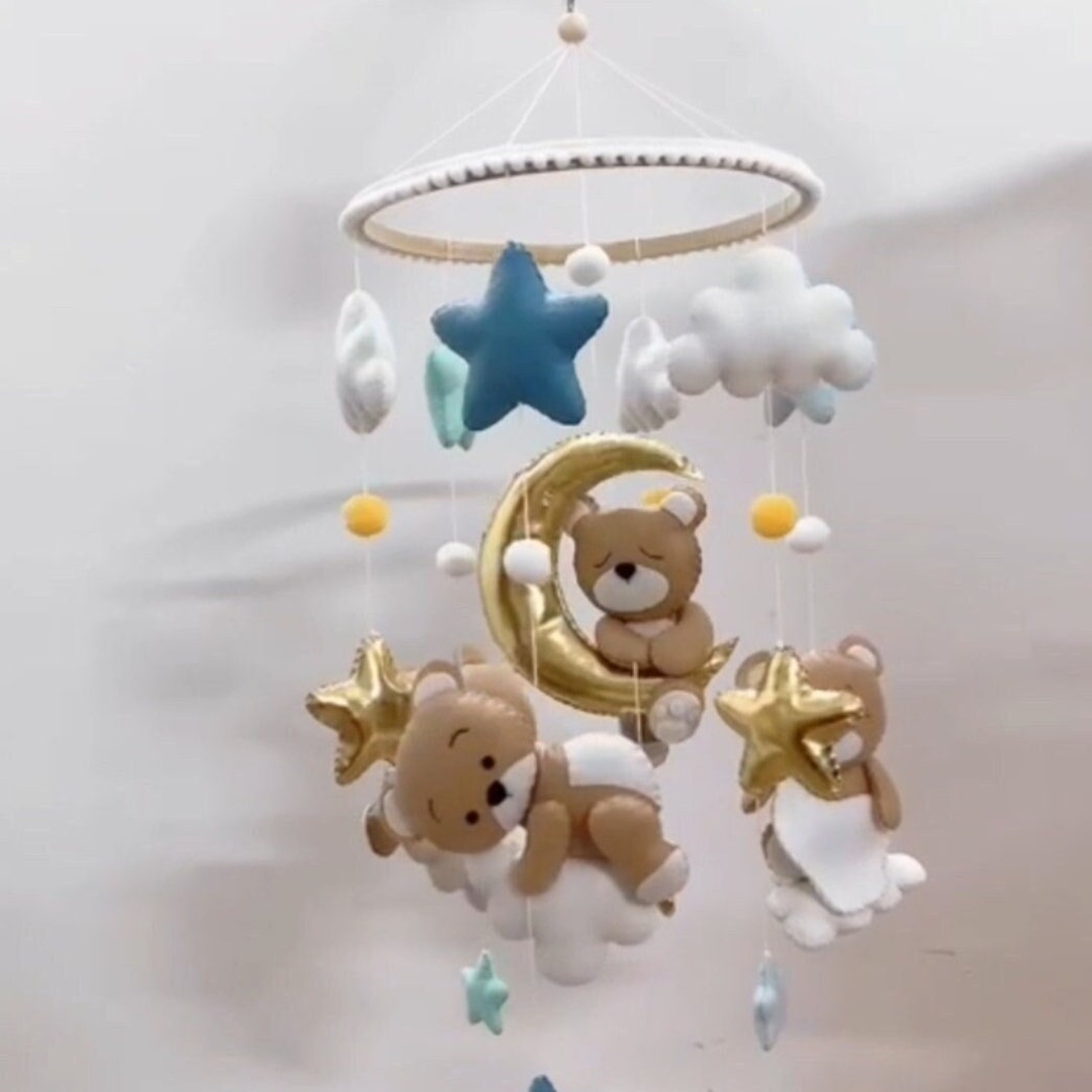 Baby Mobile With Sleeping Bear, Baby Bear Mobile, Boho Baby Mobile ...