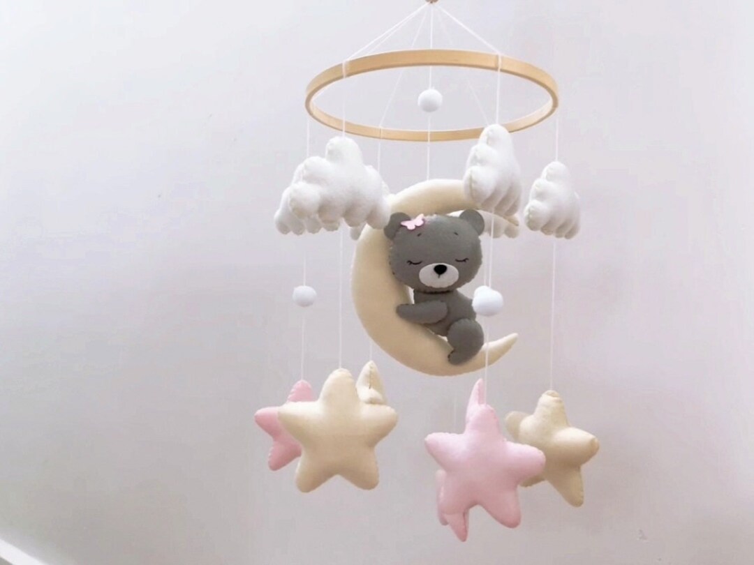 Baby Mobile, Sleeping Bear Nursery Mobile, Bear Baby Mobile for Girl ...
