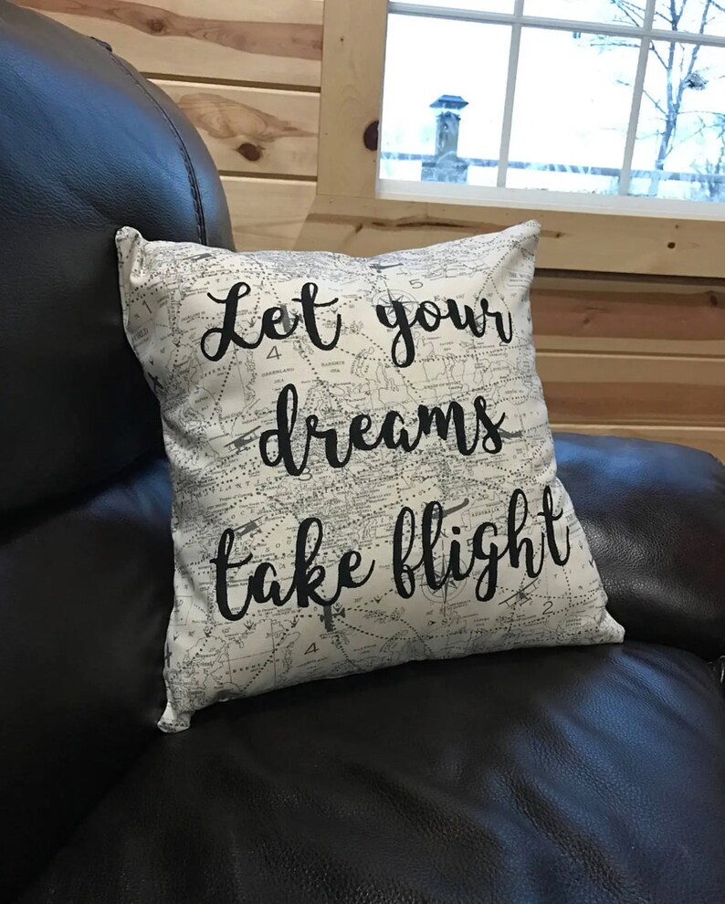 Let Your Dreams Take Flight Airplane Pillow Aviation Themed Home Decor ...