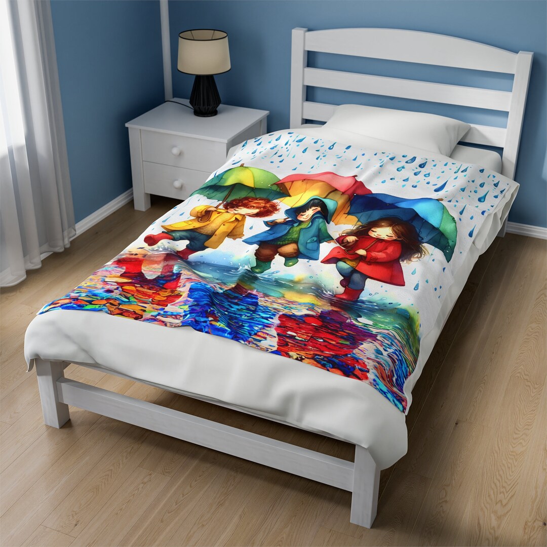 Colorful Puddle Jumpers Velveteen Plush Throw, Children's Rainy Day ...