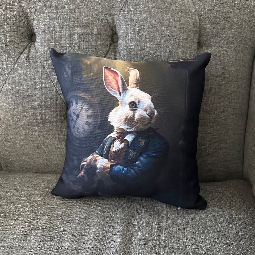 White Rabbit and Clock Pillow, Alice in Wonderland Inspired Decorative ...