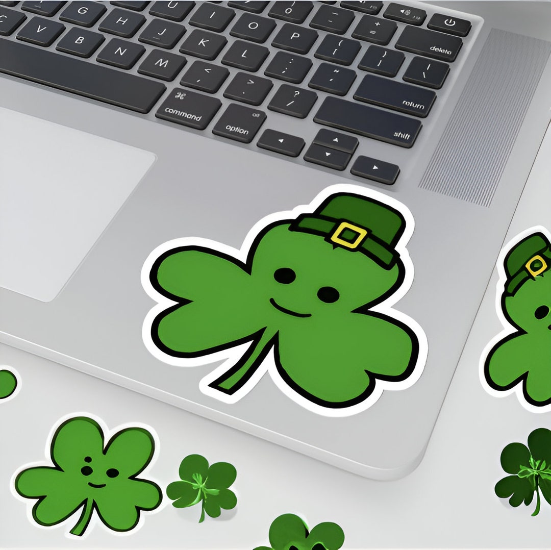 Shamrock With Hat Sticker, Vinyl Kiss-cut Sticker, Laptop Sticker ...