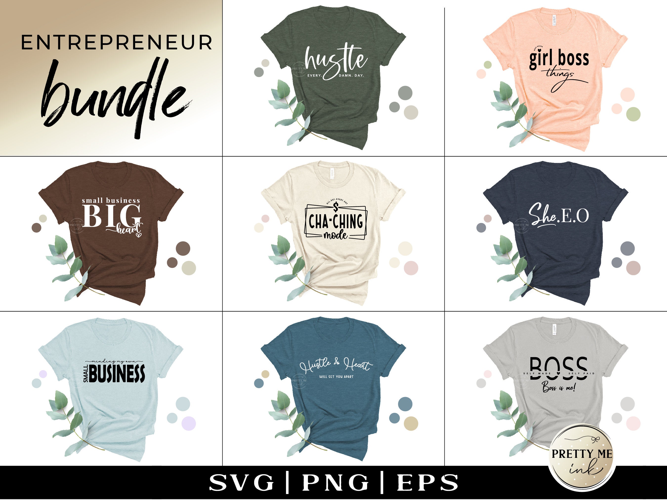 Entrepreneur Bundle Svg Png, Self Made Self Paid SVG, Hustle and Heart ...