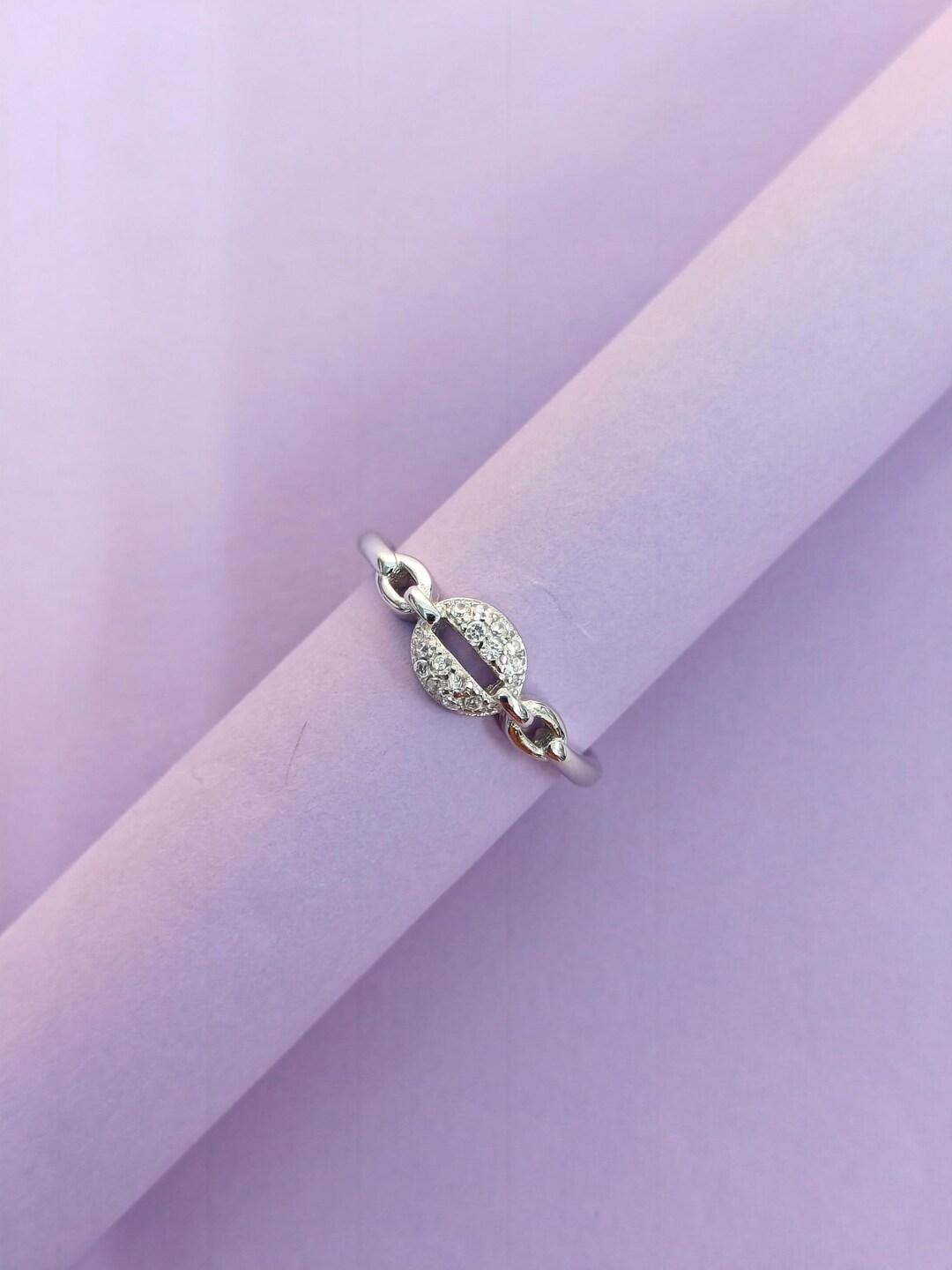 Pave Diamond Chain Link Ring - Sterling Silver Dainty Ring - Minimalist ...