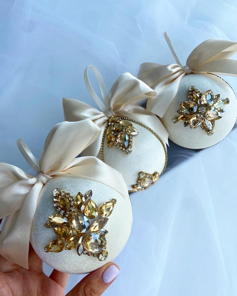 Handmade Christmas Rhinestone Ornaments Set, Velvet Christmas ...