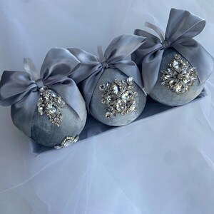 Grey Christmas Rhinestone Ornaments Set, Velvet Christmas Decorations ...