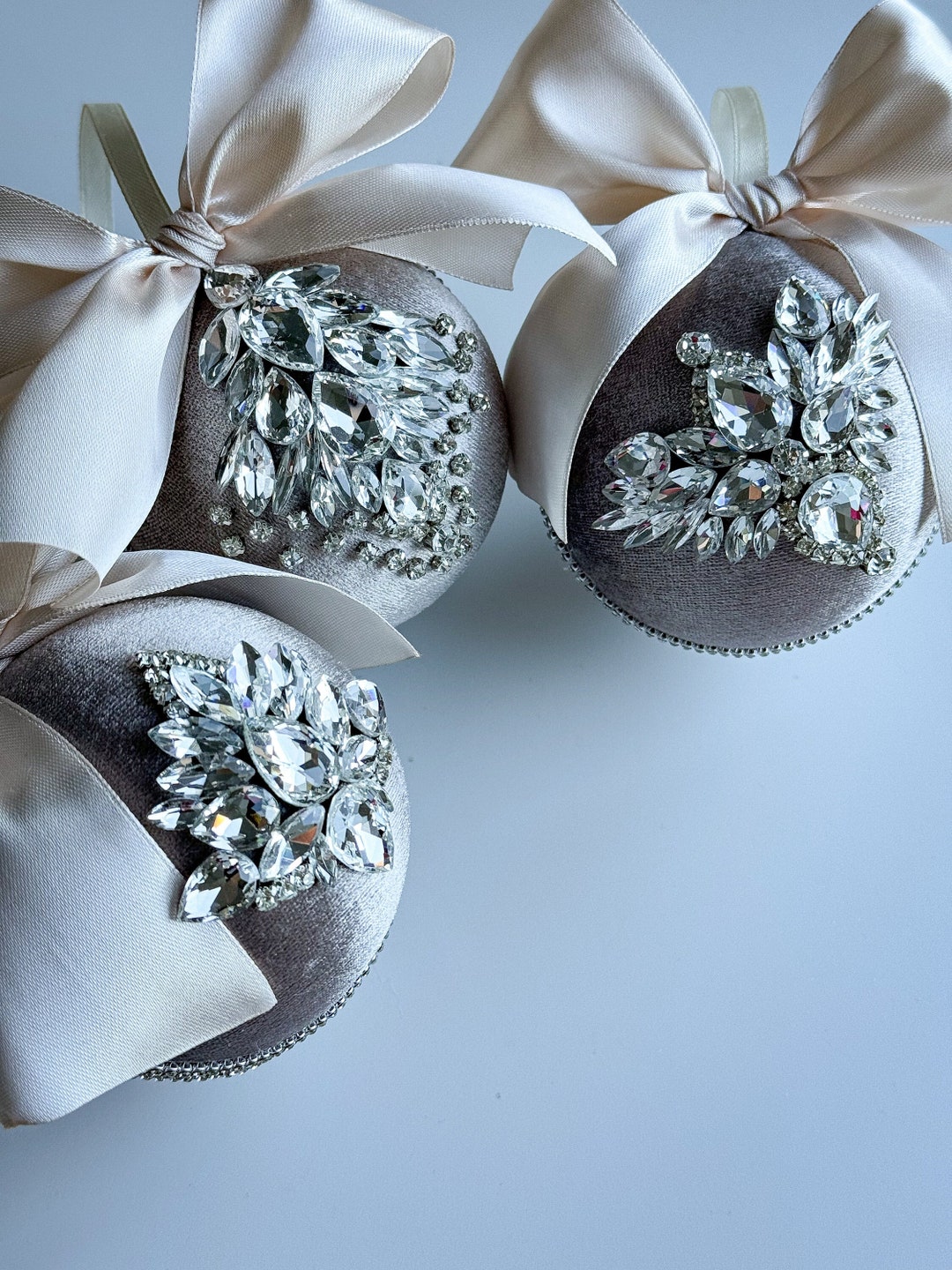 Christmas Clear Rhinestone Ornaments Set, Handmade Velvet Christmas ...