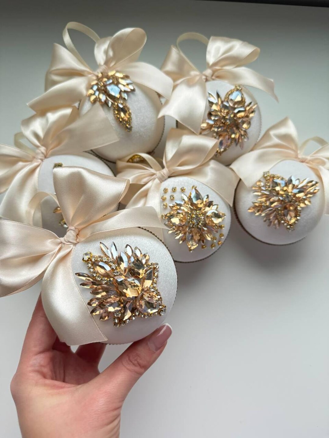 Handmade Christmas Rhinestone Balls, IVORY Christmas Decorations ...