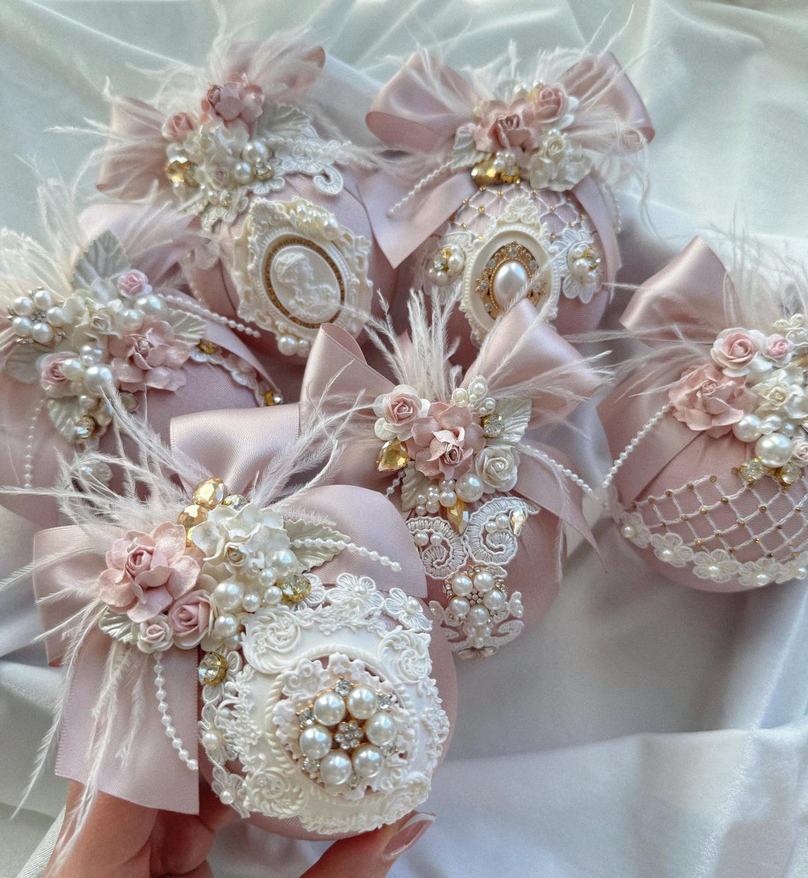 Blush Pink Rhinestone Christmas Ornaments, Pink Shabby Chic Decor ...