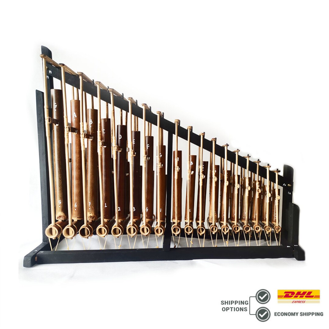 Angklung Indonesian Traditional Musical 18 Notes 2 Black Bamboo Tubes ...