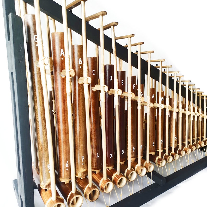 Angklung Indonesian Traditional Musical 18 Notes 2 Black Bamboo Tubes ...