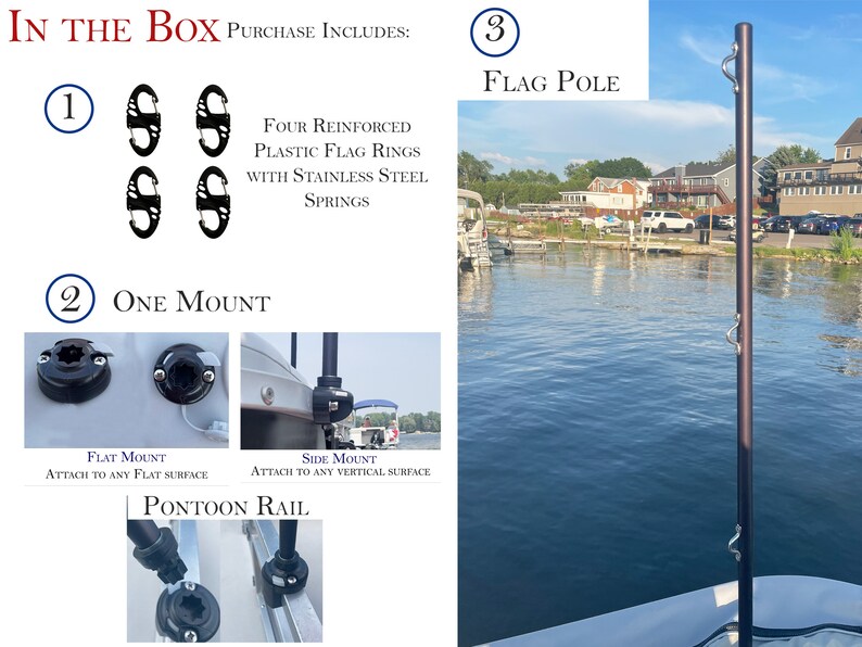 36 Boat Flag Pole and Mounting System, Holds Two 12 X 18 Flags, Mount ...