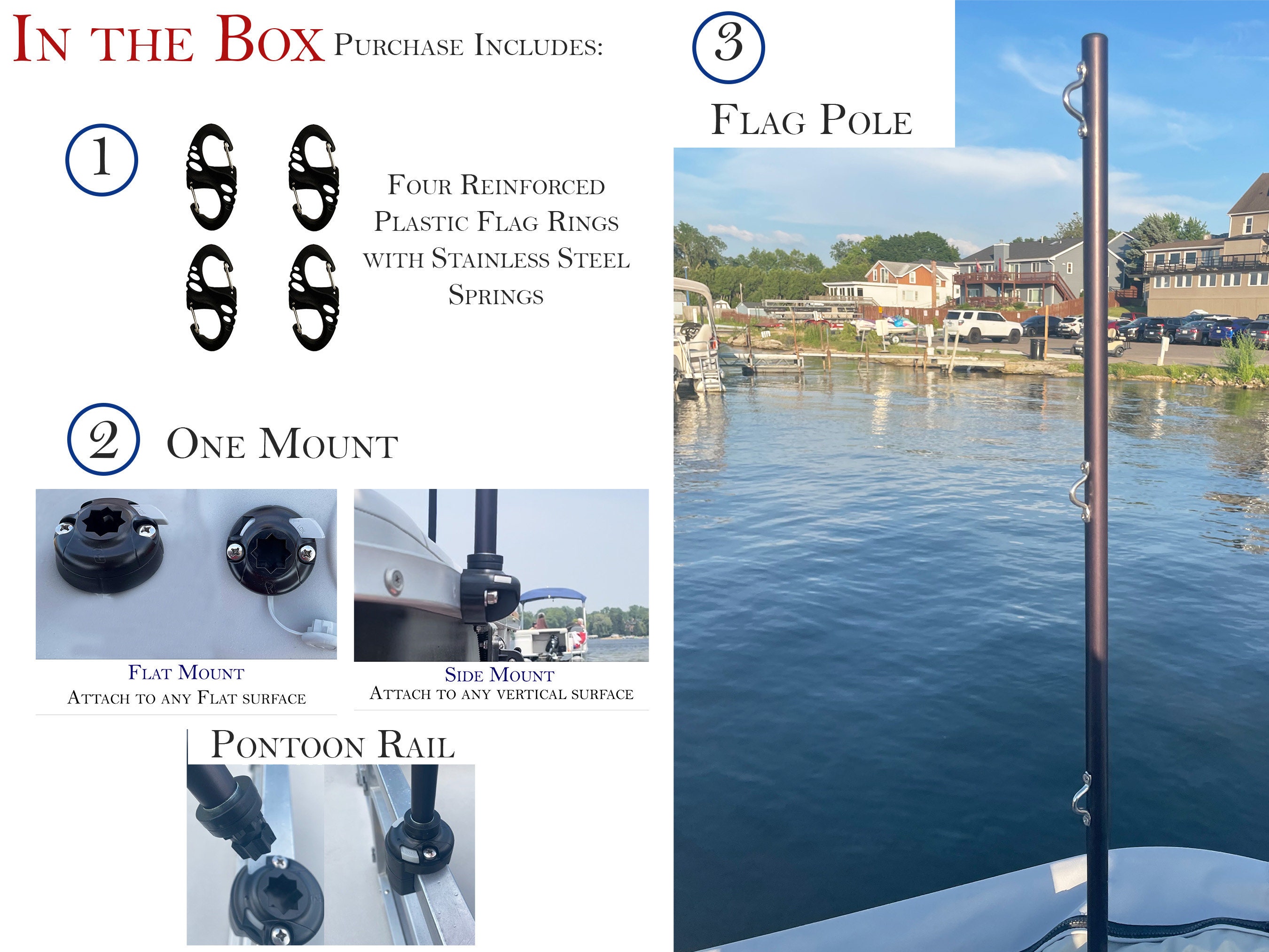 36 Boat Flag Pole and Mounting System, Holds Two 12 X 18 Flags, Mount ...